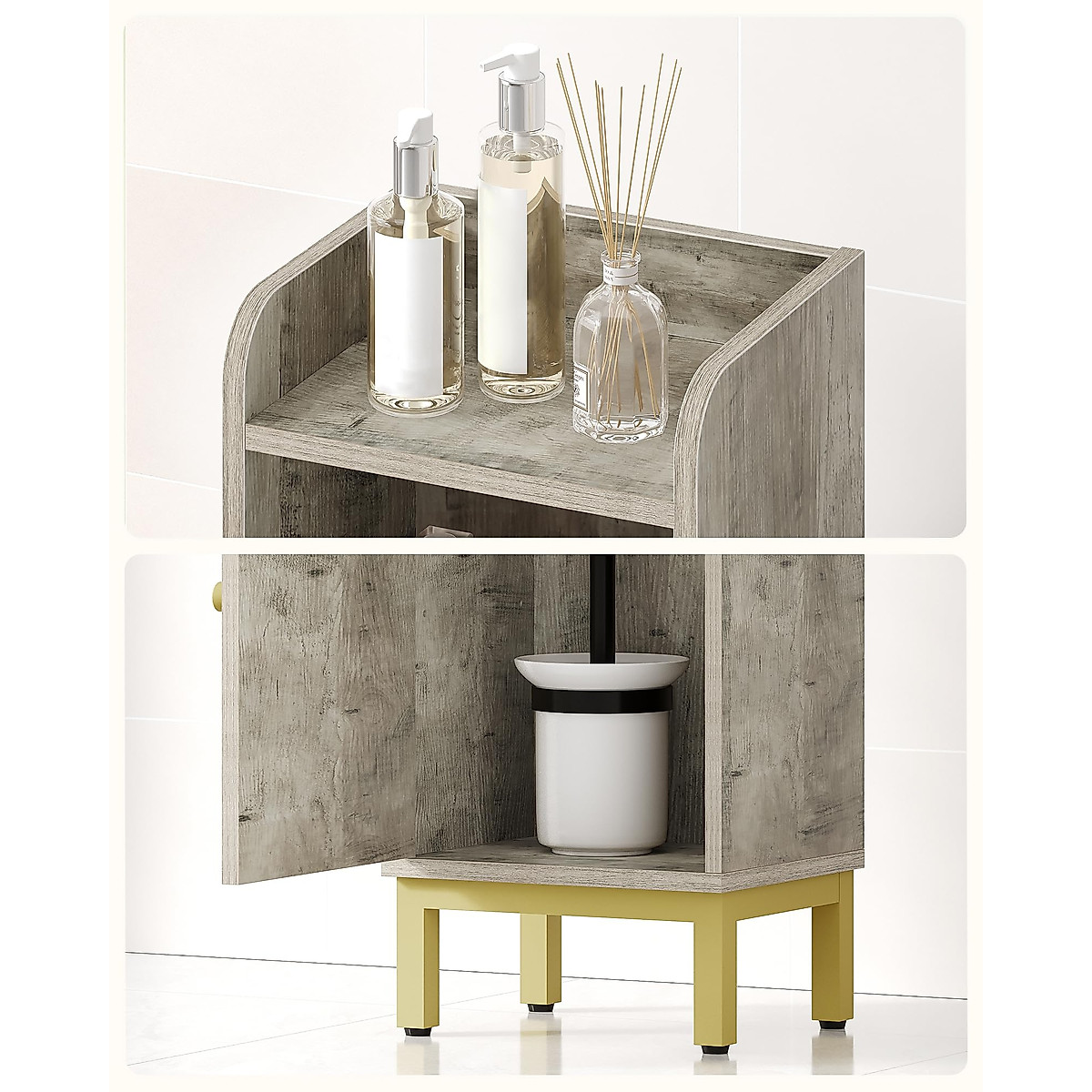 Hzuaneri Bathroom Storage Cabinet, Small Corner Floor Cabinet with Door and Shelves, Narrow Toilet Paper Cabinet, Bathroom Organizer with Adjustable Shelf, for Small Spaces, Greige BC38205G