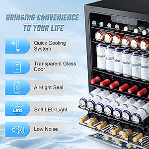 Antarctic Star 24 Inch Beverage Refrigerator Cooler - 5.1 Cu.Ft Wine Cooler with Adjustable Shelf, Low Noise, Transparent Glass Door with Safty Lock, Stainless Steel Handle, for Kitchen/Office/Bar.