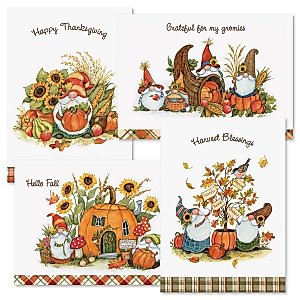 Current - Grateful Gnomes Thanksgiving Cards, Susan Winget, Themed Holiday Card Variety Value Pack, Set of 8 Large 5 x 7-Inch Cards, Assortment of 4 Unique Designs, Envelopes Included