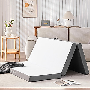 POHARE Folding Mattress Queen, Memory Foam Foldable Mattress Topper with Storage Bag & Blanket, Portable Trifold Mattress with Breathable Washable Cover for Camping, Floor, Guest