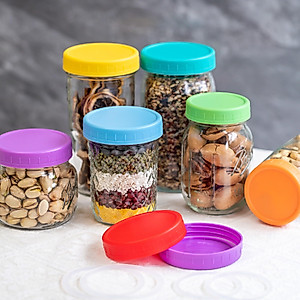 Jumterlee 9 Pack Red Wide Mouth Mason Jar Lids with Silicone Rings,9 Color to Choose, Plastic Mason Jar Lids,Plastic Canning Lids, Fit Ball,Kerr and More (Red)