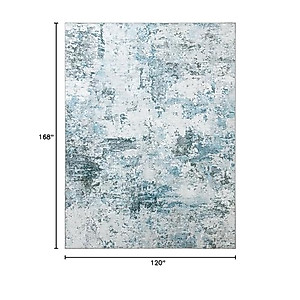 HOMBYS 10x14 ft Modern Abstract Area Rug for Living Room Bedroom, Large Floor Carpet with Non-Slip Backing for Indoor Office Dining Room, Boho Home Deco, Blue, Machine Washable