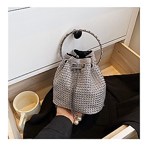 Rhinestone Bucket Evening Handbag for Women - Fashion Crystal Clutch Purse Bling Bling Crossbody Satchel Shoulder Bag for Party(Sliver)