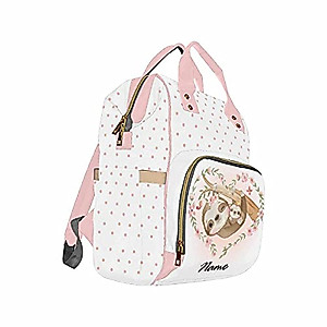 InterestPrint Custom Name on Diaper Bag, Sloth Animals Diaper Bag Nappy Bags Travel Shoulder Daypack Mummy Backpack Custom Gift for Mom Girl