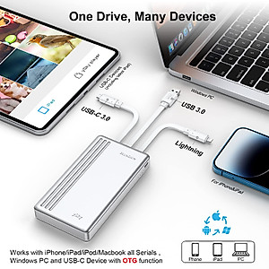 ySky Portable External Hard Drive for iPhone iPad MacBook Computer,1TB Photo Stick USB Storage Device for Memory Extension of iOS & USB C Android Phones& Windows PC【MFi Certified,One-Touch Backup】
