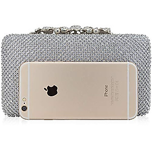 MagicLove Womens Evening Bag with Flower Closure Rhinestone Crystal Clutch Purse for Wedding Party Silver