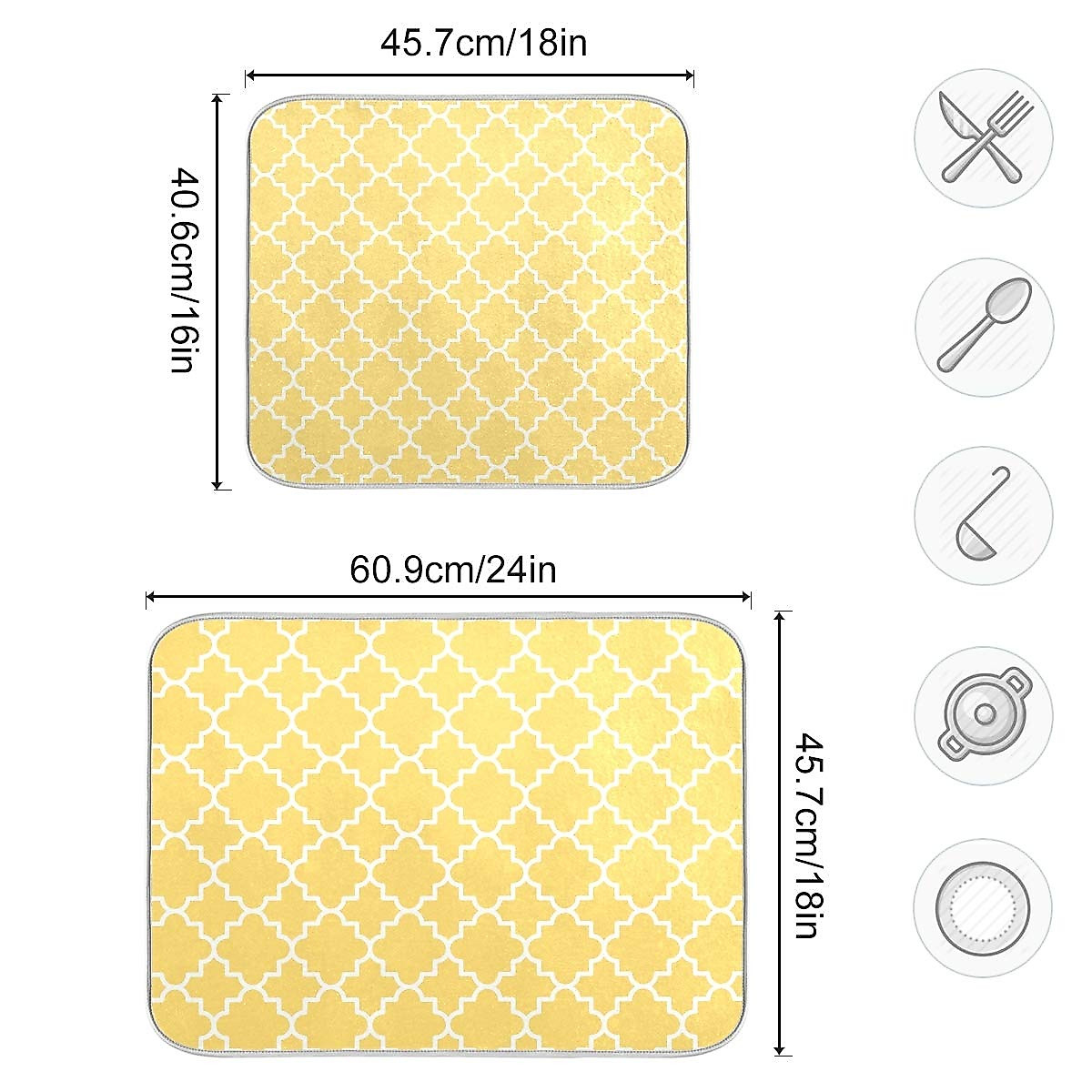 SUABO Yellow Geometric Lattice Dish Drying Mat for Kitchen, 18x24 Inch Microfiber Mat Absorbent Reversible
