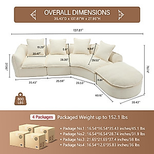 Haplized 137" Modular Sectional Couch,Comfy Upholstered Sectional Sofa,High Density Sponge Floor Sofa,5 Seater Cloud Sofa for Living Room,Bedroom,Apartment,Beige