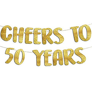 Cheers to 50 Years Gold Glitter Banner - 50th Anniversary and Birthday Party Decorations