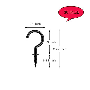 30 Pcs 3 inch Ceiling Hooks, Nickel Plated Metal Screw-in Cup Hooks, Black