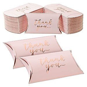 100-Pack Wedding Favor Pillow Boxes with Rose-Gold Foil Thank You, Bulk Gift Wrap for Party Supplies (5 x 3 In)