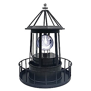 LED Solar Powered Lighthouse, 360 Degree Rotating Lamp Courtyard Decoration Waterproof Garden Smoke Towers Statue Lights for Outdoor Garden Pathway Patio