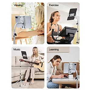 elitehood Aluminum iPad Tripod Stand, 72in Height Adjustable iPad Floor Stand, Heavy Duty Silver iPad Tripod Holder Mount, Compatible with iPad Pro 12.9, 11, iPad Air Mini 4.7-13in Tablets & Phones