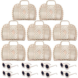 FIONUPI 16 Pcs Jelly Bags with Sunglasses for Women Wedding Jelly Purse Beach Bags Plastic Jelly Basket Flower Glasses for Bridal Wedding Party Gift