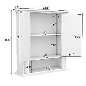 UYIHOME Wall Mounted Bathroom Medicine Cabinet with 2 Doors, Hanging Bathroom Wall Cabinet Over Toilet, Upper Cabinet Storage Cupboard for Bathroom Kitchen Laundry Room, White