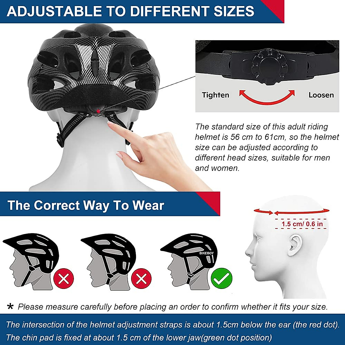 BIKEBOY Adult Bike Helmet, with Removable Visor, Lightweight and Breathable, 56-61 cm Adjustable Size Adult Cycling Helmets, for Mens Womens Mountain Cycling Helmet