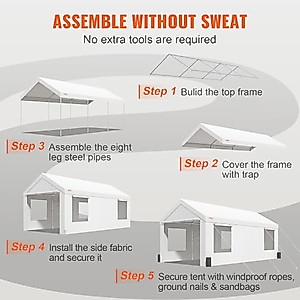 VEVOR Upgraded Large Carport, 10x20ft Heavy Duty Car Canopy, Portable Garage with Roll-up Ventilated Windows & Removable Sidewalls, UV Resistant Waterproof Tarp for SUV, F150, Car, Truck, Boat