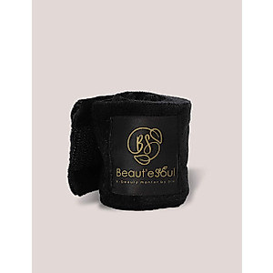 Beaute Seoul Spa Facial Headband Washing Makeup Cosmetic Shower Wrap Head Non-slip Stretchable,Terry Cloth Headband Adjustable Towel with Magic Tape 1 Piece Black
