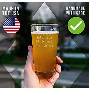 Personalized Etched Custom Message 16oz Pint Beer Glass, Your Text Here - Custom Text Engraved glasses, Customized Pint Glasses, Birthday gifts for Men Him