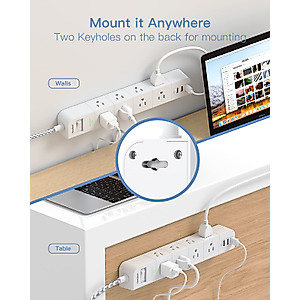 Power Strip Surge Protector with USB Ports and 8 Widely Outlets, 5Ft Extension Cord with Flat Plug, 3 Sided Wall Outlets Extender USB Desktop Charging Station for Home Office Travel, 900J, ETL