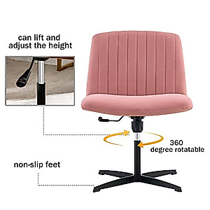 Velet Armless Office Chair no Wheels, PU Leather Home Desk Chair Height Adjustable Wide Swivel Office Chair no Arms, Mid Back Ergonomic Cross Legged Office Chair Pink