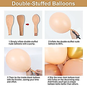 Amandir 153Pcs Boho Blush Balloon Garland Arch Kit, Double-Stuffed Nude Cream Peach Dusty Rose Pink Gold Confetti Metallic Balloons for Bridal Baby Shower Birthday Party Wedding Decorations Supplies