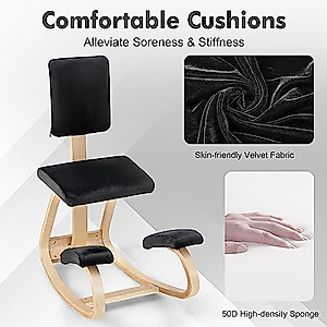 Julimoon Ergonomic Kneeling Chair, Posture Stool with Backrest & Cushion, Comfortable Kneeling Stool with Load 300 Lbs, Rocking Stool with Solid Wood Frame, Ergo Rocking Kneel Chair for Home Office