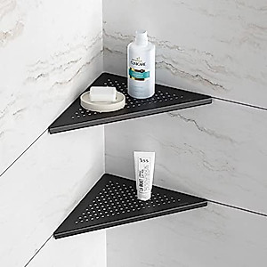 Neodrain 10 Inch Corner Matte Black Wall Shelf Set of 2, Floating Corner Shelves for Wall, 304 Stainless Steel Wall Storage Shelves for Bathroom,No Drilling