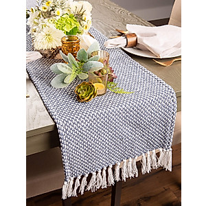 DII Woven Basics Collection 100% Cotton Knit Table Runner, 15x72, French Blue
