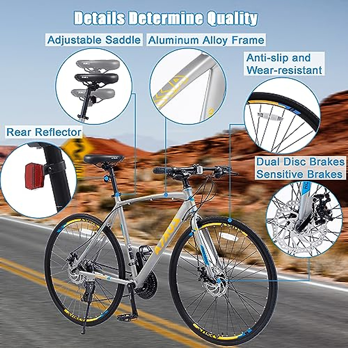 petolovty Hybrid Road Bikes for Men and Women, 700C/28 Inch Road Bikes, 24 Speed Commuter Bike with Sturdy Frame