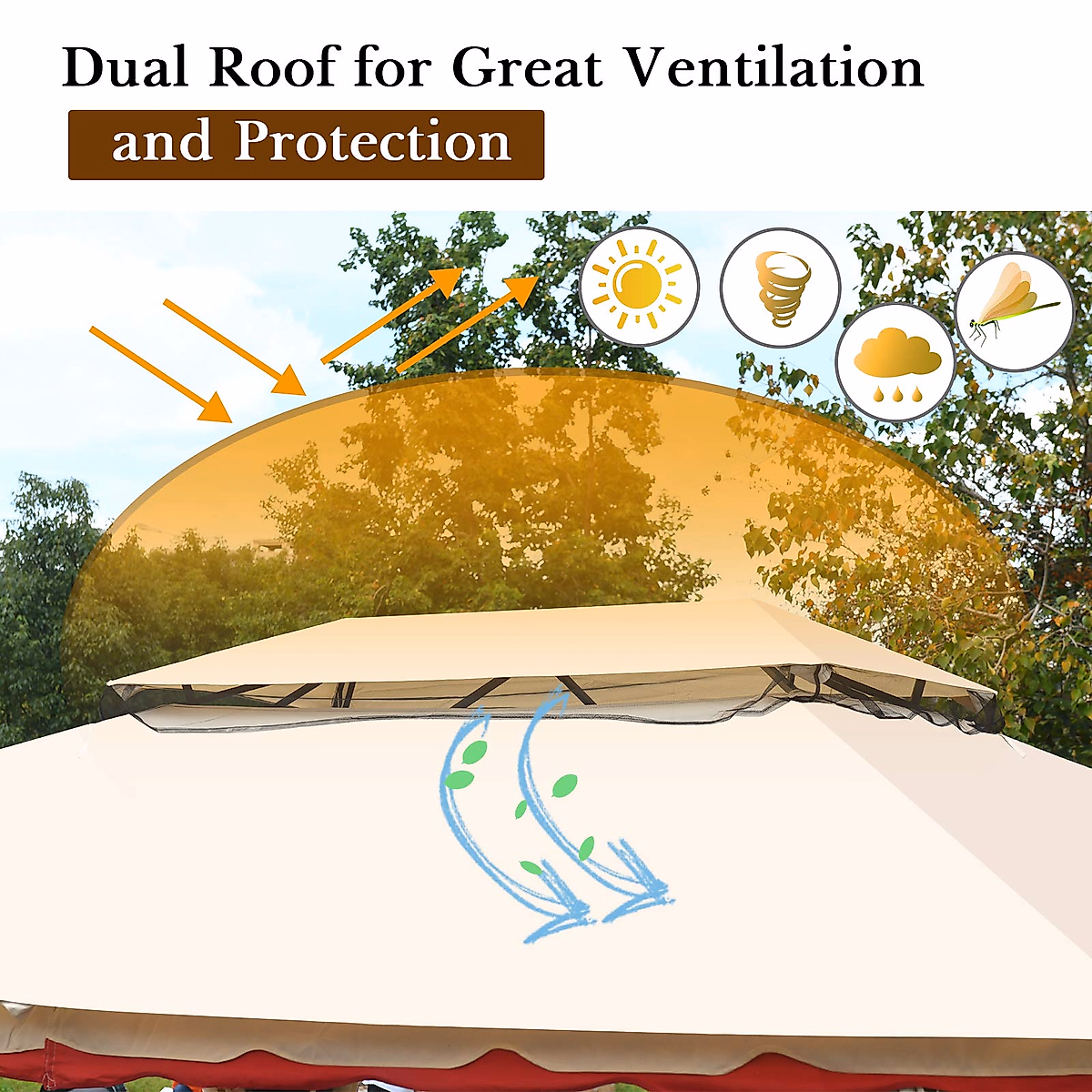 Tangkula 13x10 Feet Patio Gazebo, Outdoor Steel Gazebo with Mesh Netting and Privacy Side Walls, 2-Tier Canopy Gazebo w/ 130 Square Feet of Shade, Ideal for Patio, Yard, Garden