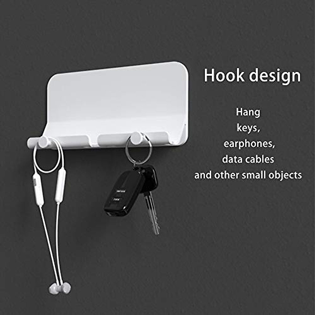 GrliTra Wall Mount Phone Holder, Adhesive Wall Phone Holder Mount Charging Holder Compatible for Smartphones Phone Holder Mount Phone Wall Mount for Bedroom, Kitchen and Living Room, 2 Pack (Black)