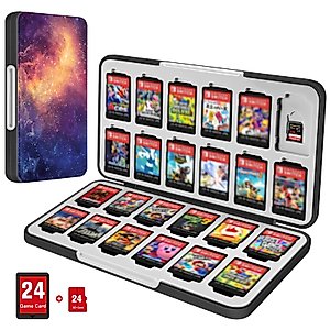 CaseBot Game Card Case for Nintendo Switch Games, [Shockproof] Hard Shell Protective and Durable 24 Slots Card & 24 Slots Micro SD Card Storage Holder Box, Slim and Portable (Galaxy)