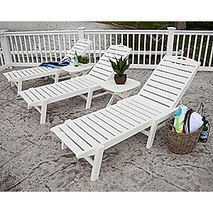 POLYWOOD NAW2280WH Nautical Wheeled Chaise, Stackable, White