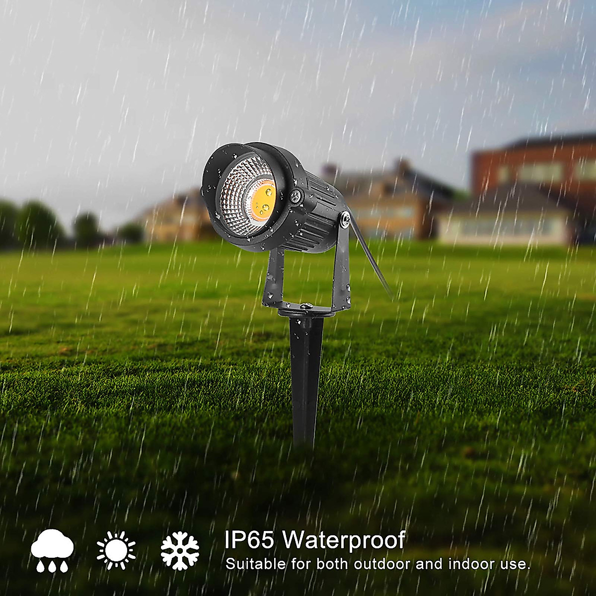 POWSTRO K 5w Lawn Flood Light, COB LED Floodlight Outdoor Led Spotlight for Garden, US Plug COB LED Lawn Light, Home Gardening Railing and Lawn Landscape Lighting, with Spike (Warm Light)