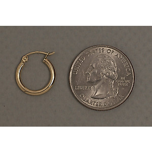 14K Yellow Gold Tube Hoop Earrings with Click-Down Clasp, 2mm Tube (15mm)