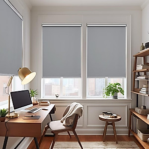 Changshade Cordless & Blackout Roller Shade, Room Darkening Rolled Up Shade, Fabric Window Blind, for Light Blocking/Sun Protection, 24 inches Wide, Gray ROL24GY72A