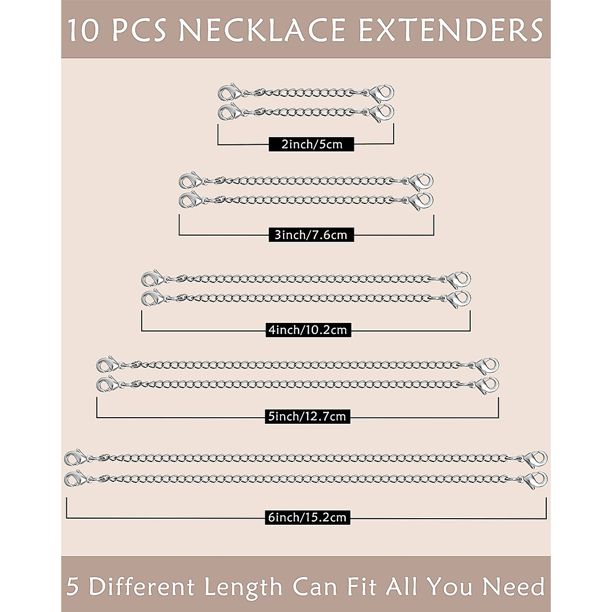 OHINGLT Necklace Extender 10Pcs Chain Extenders for Necklaces Bracelet,Gold and Silver Plated Extender Chain Necklace Chains for Jewelry Making