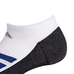 adidas Kids-Boy's/Girl's Cushioned Angle Stripe No Show Socks (6-Pair), White/Light Onix Grey/Team Royal Blue, Large