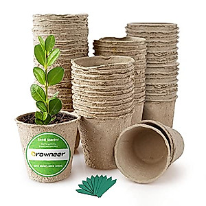 GROWNEER 60 Packs 2.4 Inch Peat Pots Plant Starters for Seedling with 25 Pcs Plant Labels, Biodegradable Herb Seed Starter Pots Kits, Garden Germination Nursery Pot