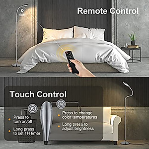 OUTON LED Floor Lamp, 12W 1080LM, Dimmable Adjustable Gooseneck Standing Lamp with 4 Color Temperature, Remote & Touch Control, 1H Timer, Memory Function for Reading Living Room Bedroom Office (Gray)