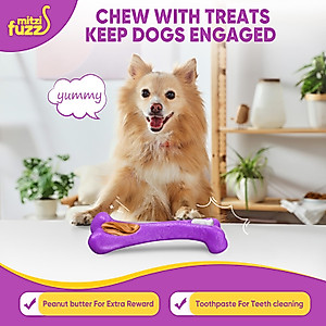 Mitzifuzz Tough Dog Toys for Aggressive Chewers, Interactive Dog Toys to Keep Them Busy, Dog Chew Toys Long Lasting for Large/Medium/Small Dogs, for Teeth Cleaning, Bacon Flavor(2pcs, Purple+Cyan)