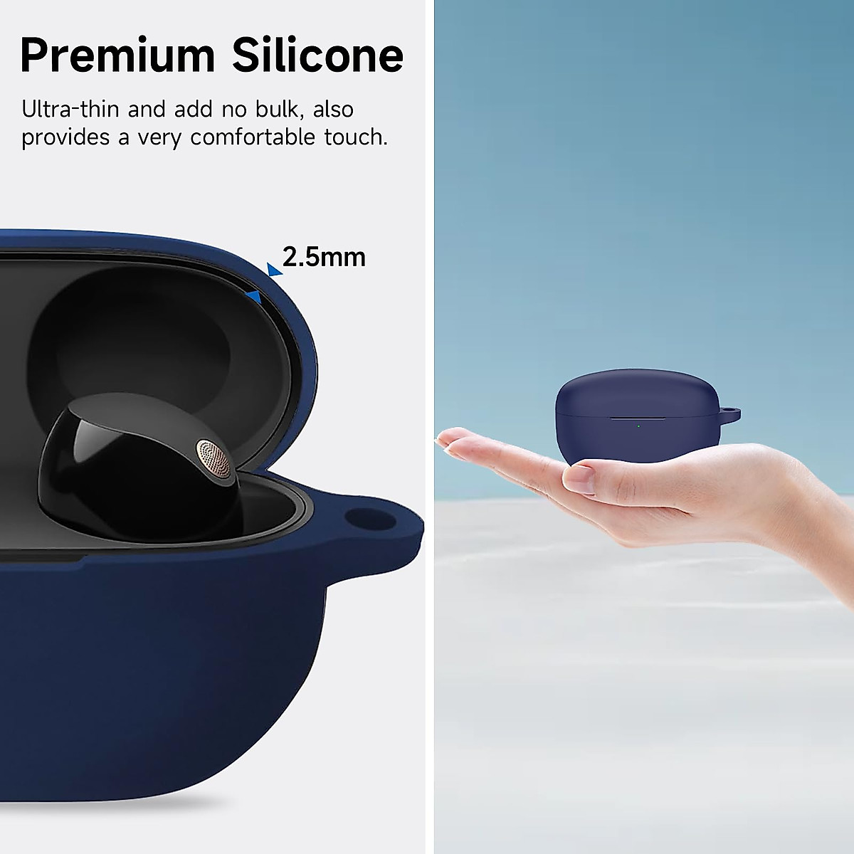 JDHDL for Sony WF-1000XM5 Case Cover with Replacement Ear Tips(S/M/L), Protective Silicone Case for Sony WF-1000XM5 with 3 Pairs Eartips (Midnight Blue)