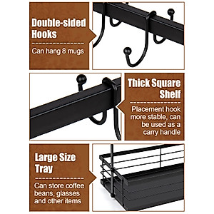 Biggun Coffee Mug Holder with Removable Hooks - Metal 8 Mugs Coffee Cup Holder Storage Organizer for Counter, Large Mug Display Rack Stand for Coffee Bar Kitchen Countertop