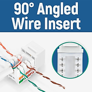 Everest 90° Angled RJ45 Cat6 Keystone Jacks 50-Pack in White - Slim Profile Female RJ45 Connectors - Cat 6 Keystone Jack - Compatible with 90° Angled Speed Termination Tool - easyJACK (B094WB91H3)