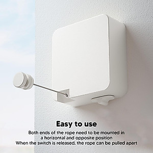 Greensen Clothes Line Extendable, Retractable Clothes Line Wall Clothes Line Wall Dryer Stainless Steel Clothes Line for Indoors and Outdoors, Drying Length of 6 M (9026W White)