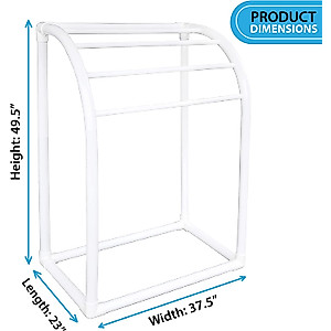 Pool Bins 5 Bar Curved Towel Rack - Free Standing Poolside Storage Organizer - Also Stores Floats, Paddles and Noodles, (23" L x 37.5" W x 49.5 H), White