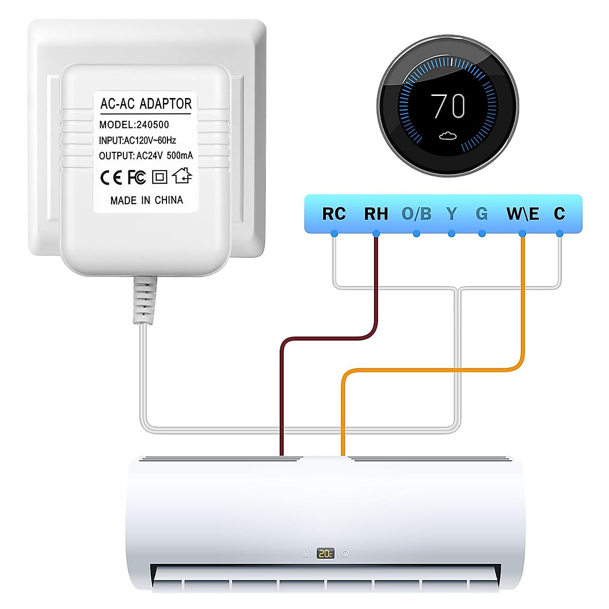 24V Transformer for Ring Doorbell Transformer C Wire Adapter Thermostat, 24V Doorbell Power Compatible with Wyze,Ring,Nest Ecobee,Honeywell, Eufy and Nest Hello Video Doorbells,White 33 Foot Length