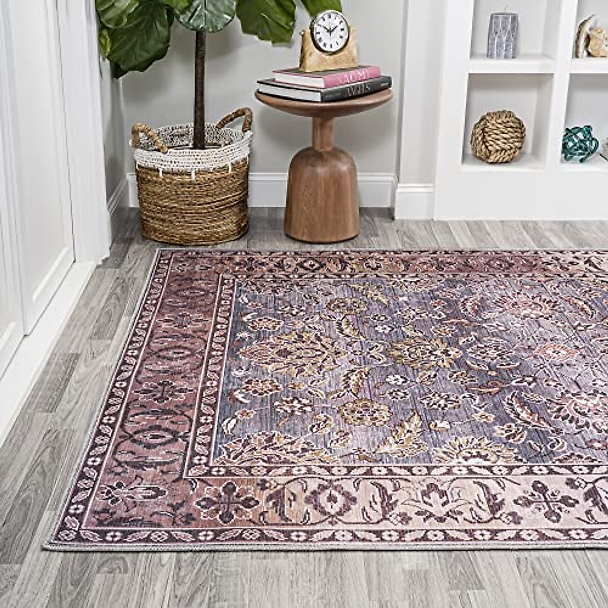 JONATHAN Y WSH106A-4 Victoria Ornate Persian All-Over Machine Washable Indoor Bohemian Transitional Area Rug,High Traffic,Kitchen,Living Room,Backyard,Non Shedding,4 X 6,Brown/Gray