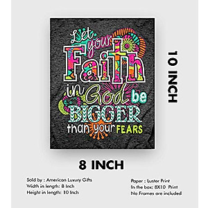 “Faith In God-Bigger Than Fears”-Inspirational Wall Art Sign-8 x 10" Shabby Chic Abstract Poster Print-Ready to Frame. Home-Bedroom-Office-Dorm-Church Décor. Perfect Christian Gift for Teens!